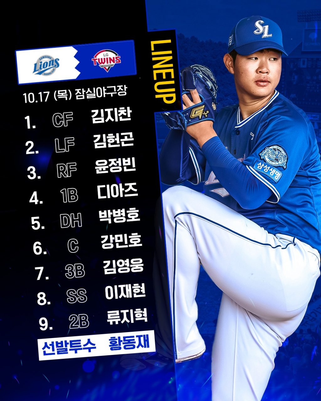 '라인업 떴다!' 삼성 구자욱 빠지고 '깜짝 활약' 윤정빈 3번 배치, LG는 문성주 9번 컴백 [PO3 현장] - 머니투데이